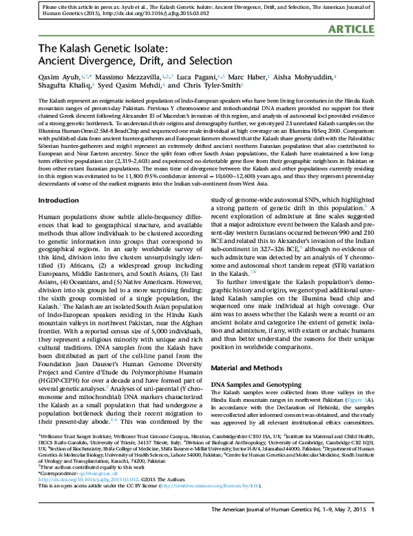 (PDF) The Kalash Genetic Isolate: Ancient Divergence, Drift, and Selection