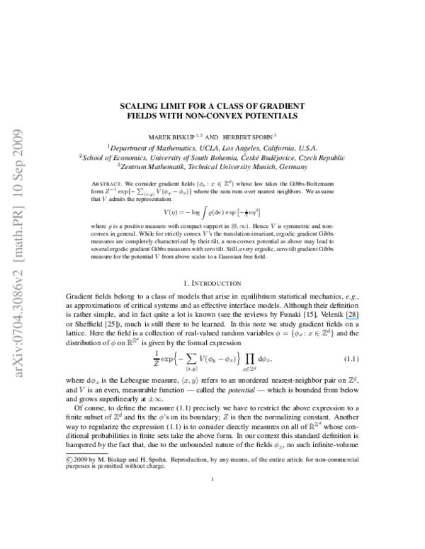 Pdf Scaling Limit For A Class Of Gradient Fields With Nonconvex
