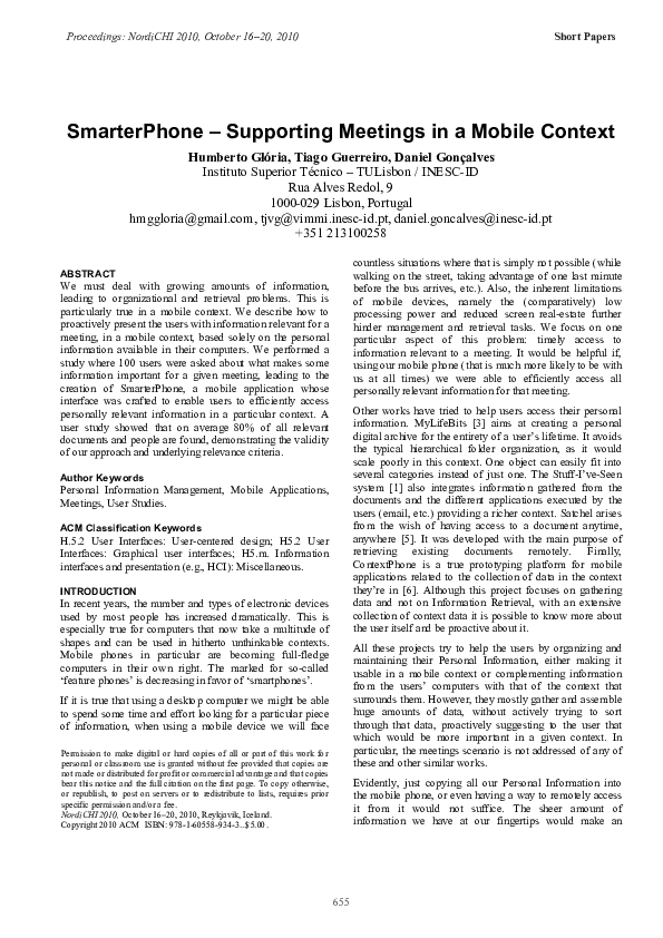 (PDF) SmarterPhone: supporting meetings in a mobile context