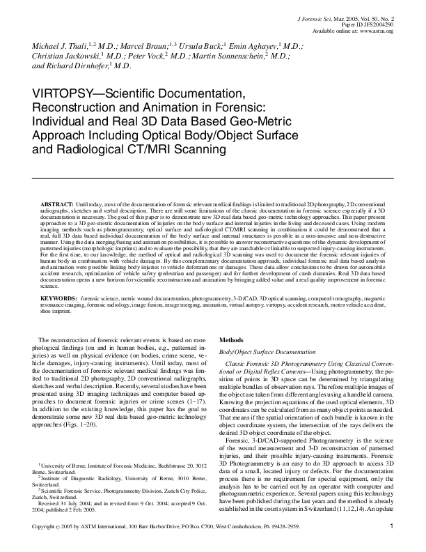 (PDF) VIRTOPSY—Scientific Documentation, Reconstruction and Animation in Forensic: Individual ...