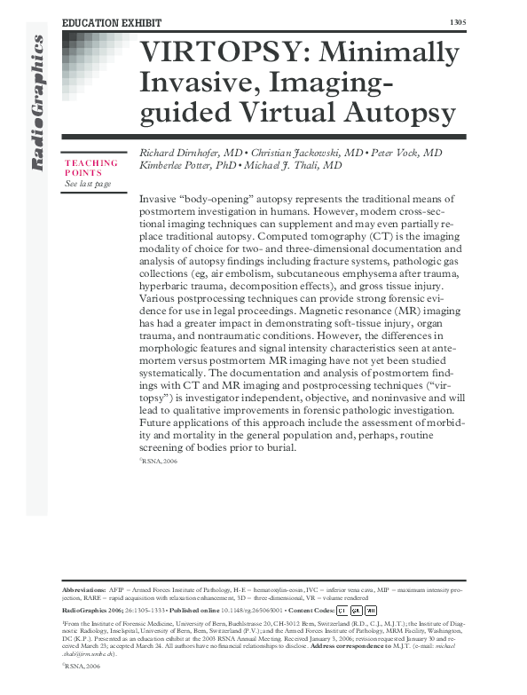 (PDF) VIRTOPSY: Minimally Invasive, Imaging-guided Virtual Autopsy