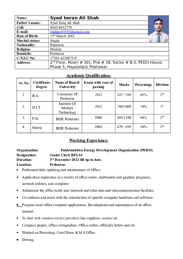 (DOC) Academic Qualification | Syed Imran Ali Shah - Academia.edu