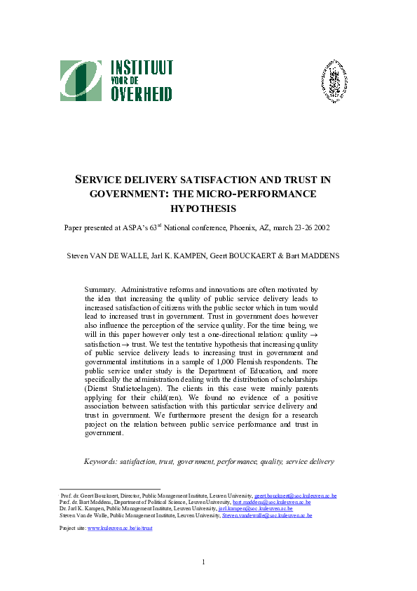 (PDF) Service Delivery Satisfaction and Trust in Government: The Micro ...