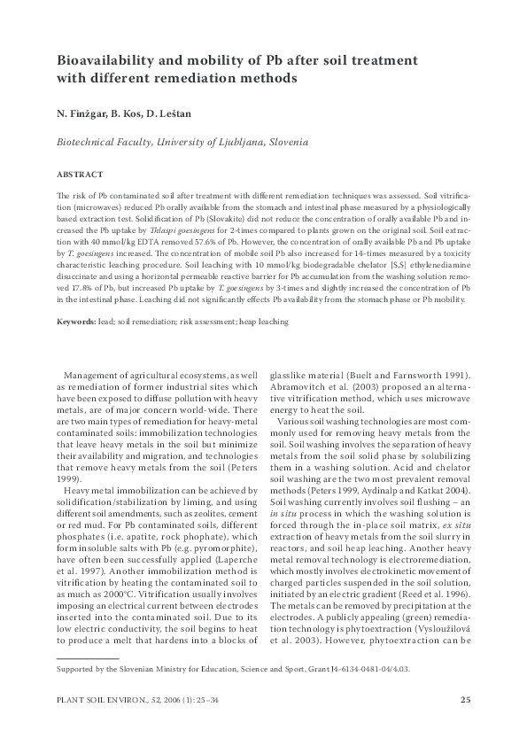 (PDF) Bioavailability and mobility of Pb after soil treatment with ...