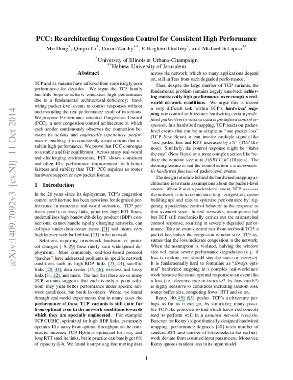 PCC: Re-architecting Congestion Control for Consistent High Performance