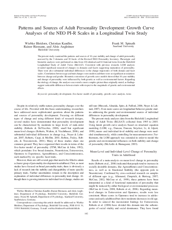 (PDF) Patterns and sources of adult personality development: Growth ...