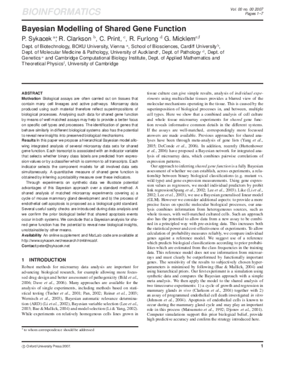 (PDF) Bayesian modelling of shared gene function