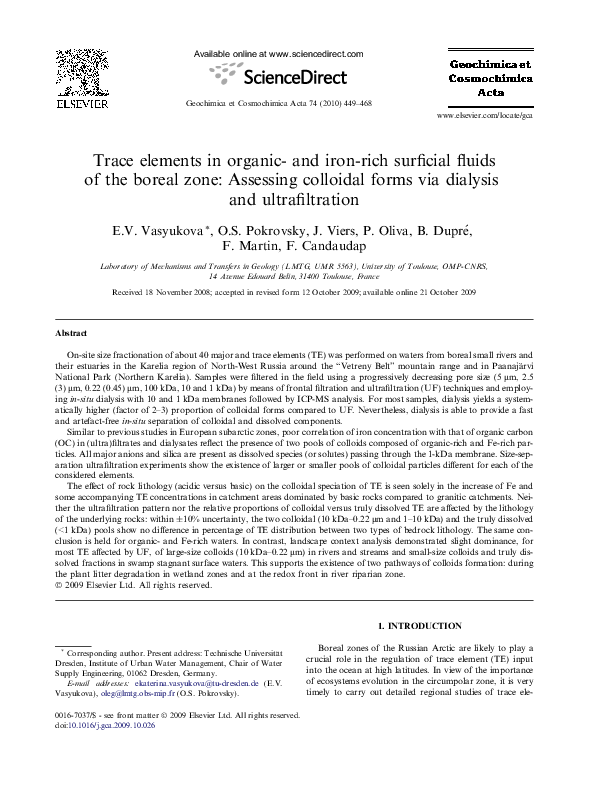 (PDF) Trace elements in organic- and iron-rich surficial fluids of the ...