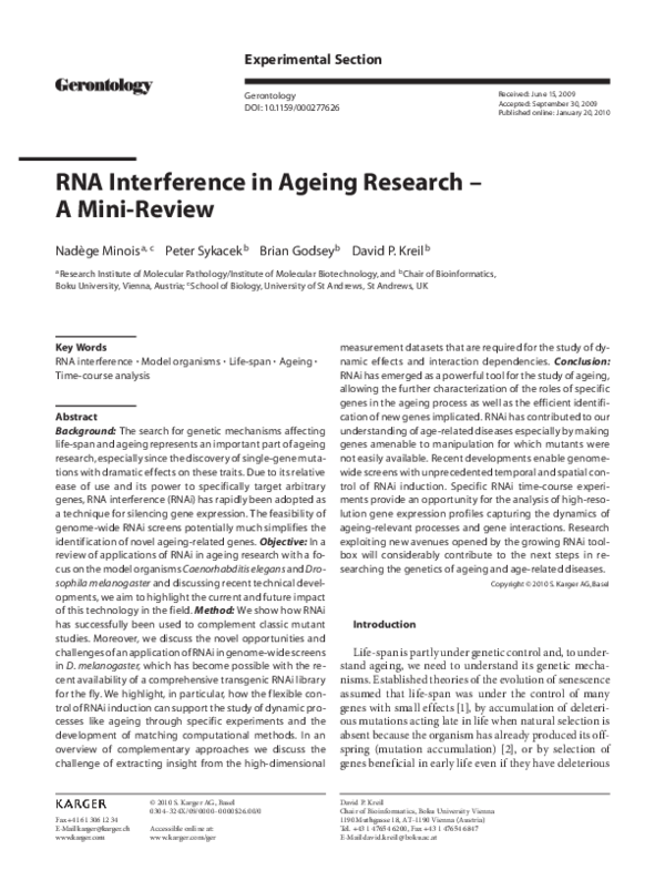 (PDF) RNA Interference in Ageing Research – A Mini-Review