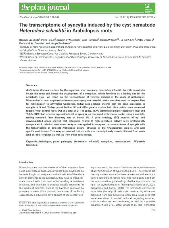 (PDF) The transcriptome of syncytia induced by the cyst nematode ...