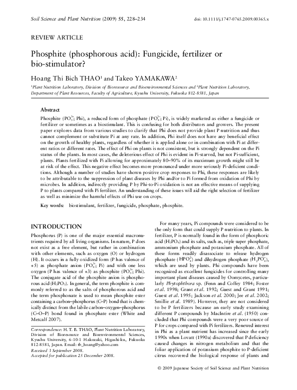 (PDF) Phosphite (phosphorous acid): Fungicide, fertilizer or bio ...