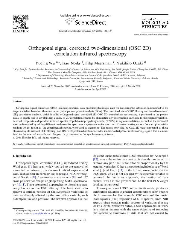 (PDF) Orthogonal signal corrected two-dimensional (OSC 2D) correlation infrared spectroscopy