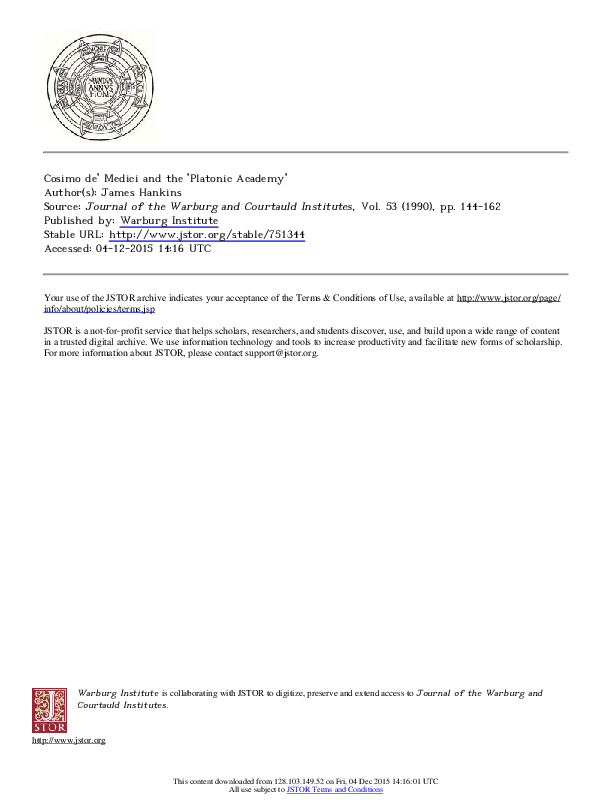 (PDF) Cosimo de Medici and the Platonic Academy