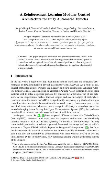 (PDF) A reinforcement learning modular control architecture for fully automated vehicles