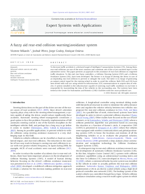 (PDF) A fuzzy aid rear-end collision warning/avoidance system