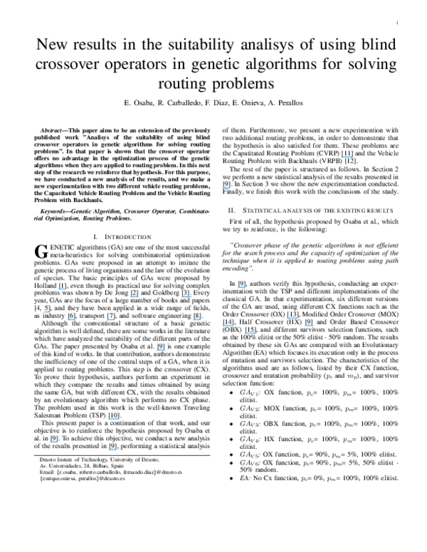 (PDF) New results in the suitability analysis of using blind crossover operators in genetic ...
