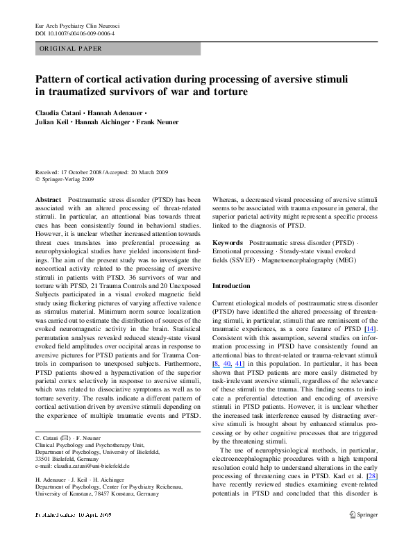 (PDF) Pattern of cortical activation during processing of aversive ...