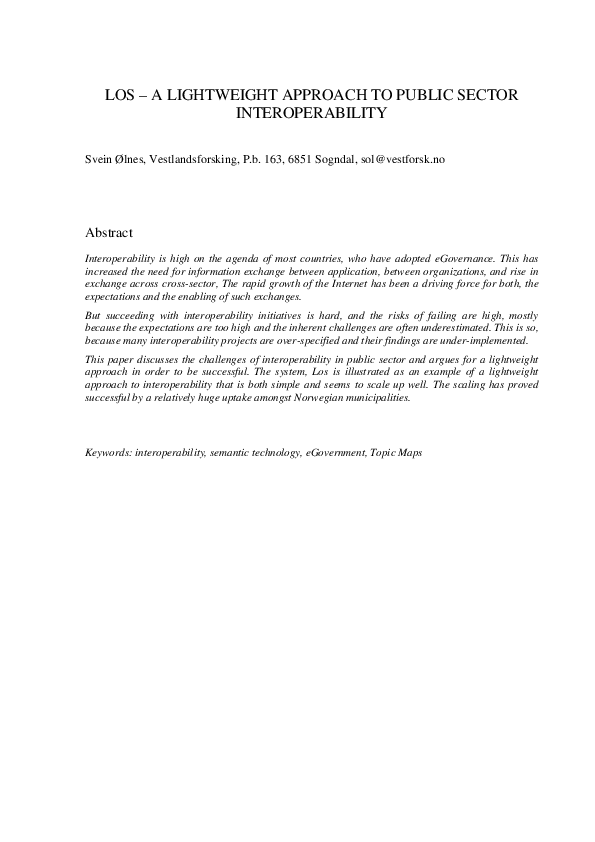 (PDF) Los – A Lightweight Approach to Public Sector Interoperability