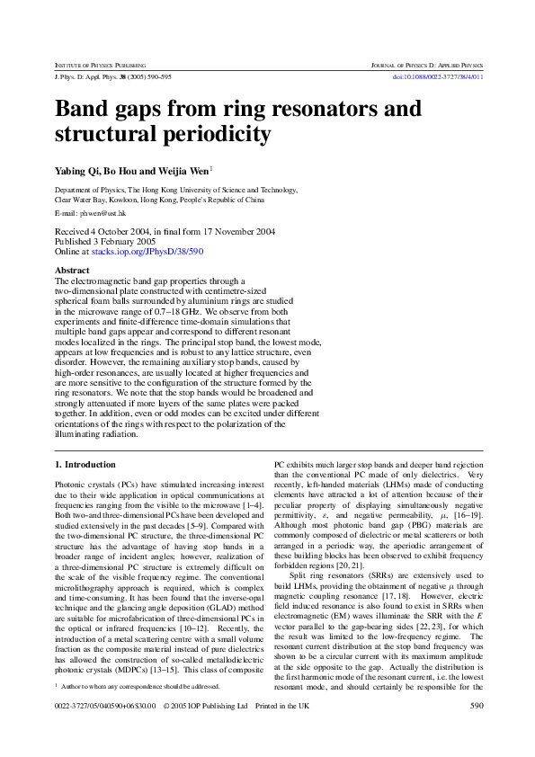 (PDF) Band gaps from ring resonators and structural periodicity