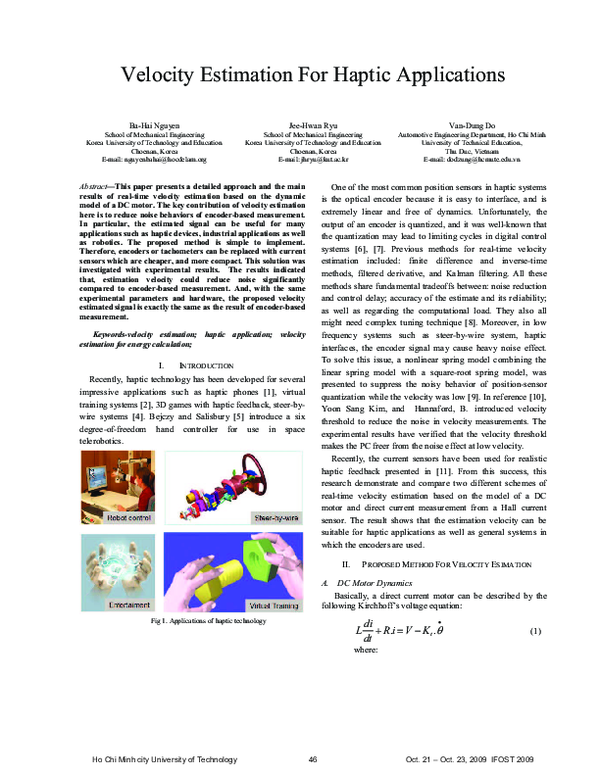 (PDF) Velocity estimation for haptic applications,”