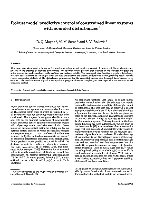 (PDF) Robust model predictive control of constrained non-linear systems: adopting the non ...