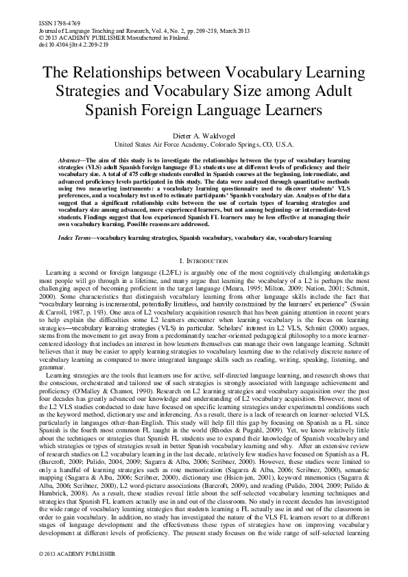 (PDF) The Relationships between Vocabulary Learning Strategies and ...