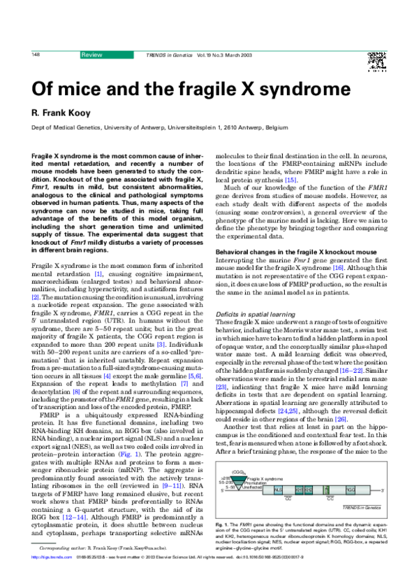 (PDF) Of mice and the fragile X syndrome