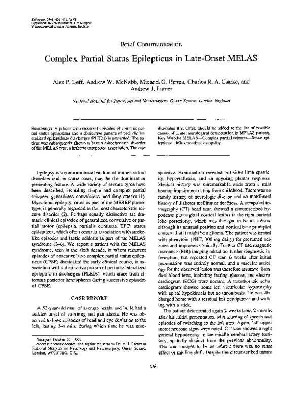 (PDF) Brief Communication Complex Partial Status Epilepticus in Late ...
