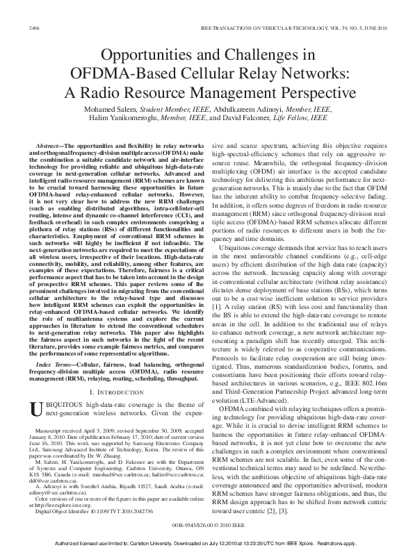 (PDF) Opportunities and Challenges in OFDMA-Based Cellular Relay Networks: A Radio Resource ...