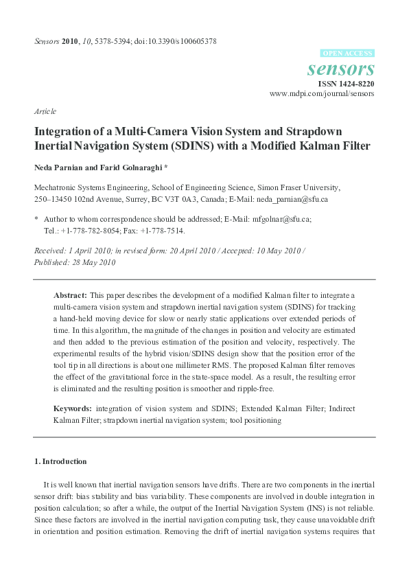 (PDF) Integration of a Multi-Camera Vision System and Strapdown Inertial Navigation System ...