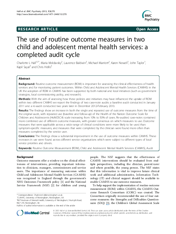 (PDF) The use of routine outcome measures in two child and adolescent ...