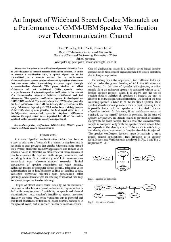 (PDF) An Impact of Wideband Speech Codec Mismatch on a Performance of GMM-UBM Speaker ...