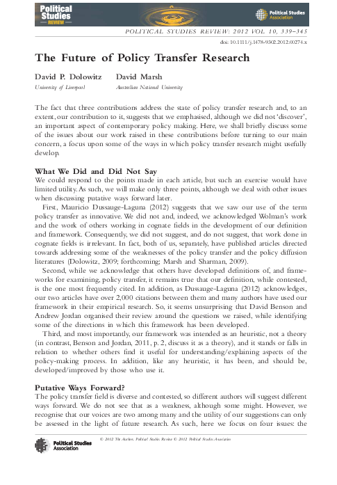 (PDF) The Future of Policy Transfer Research