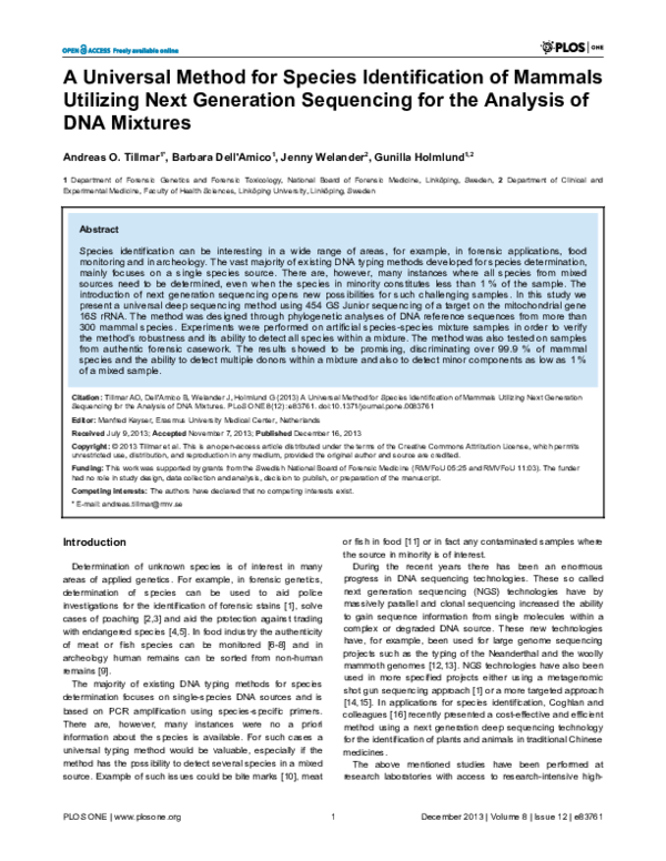 (PDF) A Universal Method for Species Identification of Mammals ...