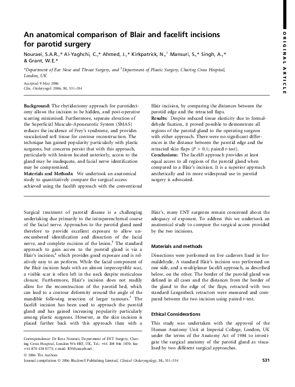 (PDF) An anatomical comparison of Blair and facelift incisions for ...