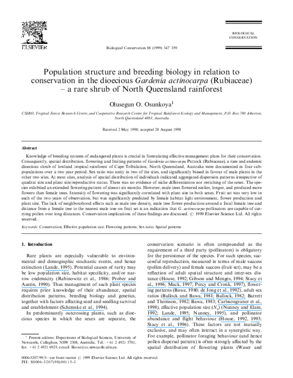 Pdf Population Structure And Breeding Biology In Relation To Conservation In The Dioecious