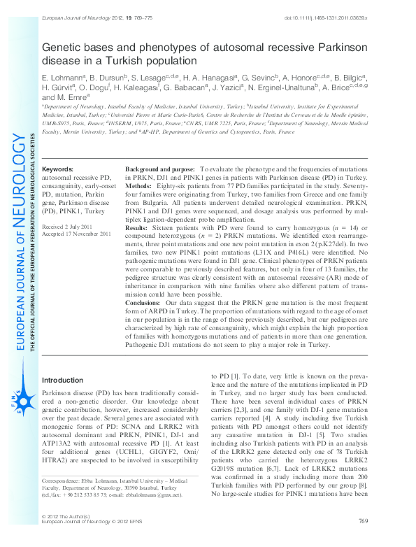 (PDF) Genetic bases and phenotypes of autosomal recessive Parkinson ...