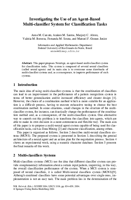 (PDF) Investigating the Use of an Agent-Based Multi-classifier System for Classification Tasks