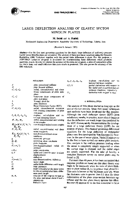 (PDF) Large deflection analysis of elastic sector Mindlin plates