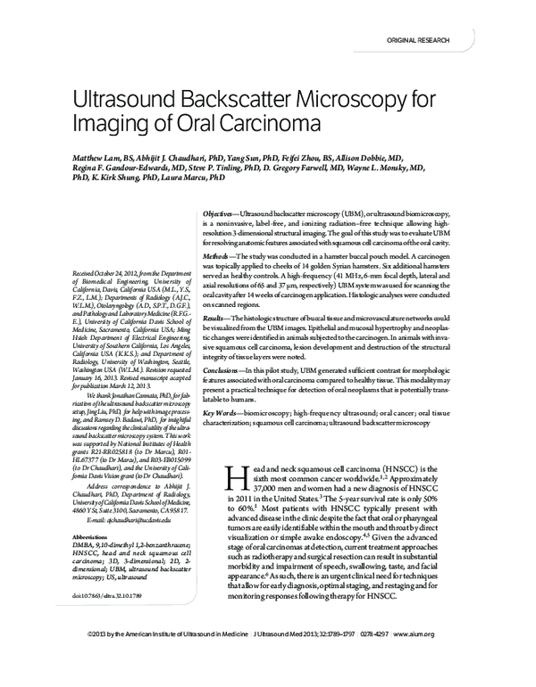 (PDF) Ultrasound Backscatter Microscopy for Imaging of Oral Carcinoma