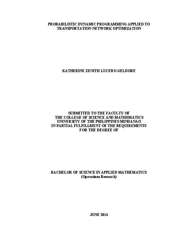 (PDF) Probabilistic Dynamic Programming Applied to Transportation Network Optimization