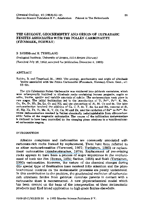 (PDF) The geology, geochemistry and origin of ultrabasic fenites ...