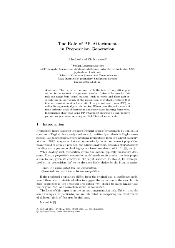 Pdf The Role Of Pp Attachment In Preposition Generation