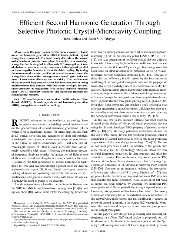 (PDF) Efficient Second Harmonic Generation Through Selective Photonic Crystal-Microcavity ...