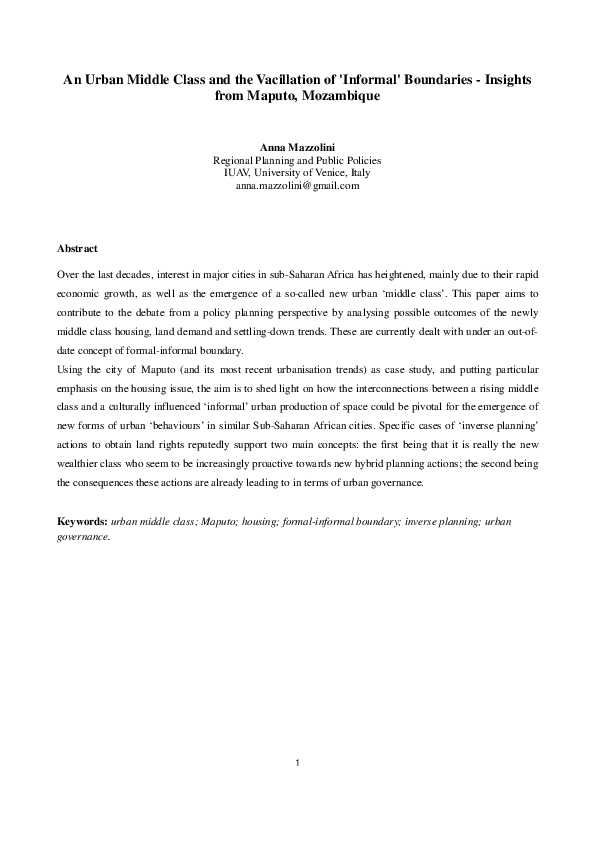 (PDF) An Urban Middle Class and the Vacillation of 'Informal ...