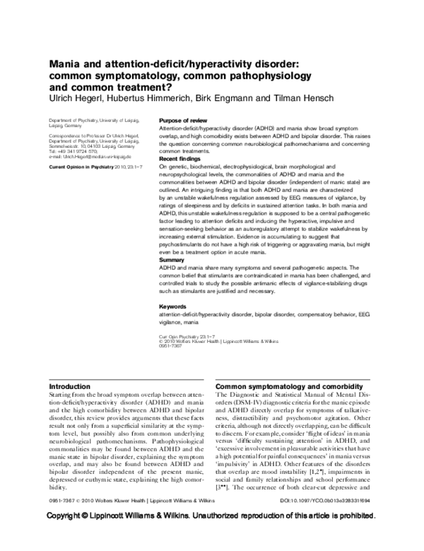 (PDF) Mania and attention-deficit/hyperactivity disorder: common ...