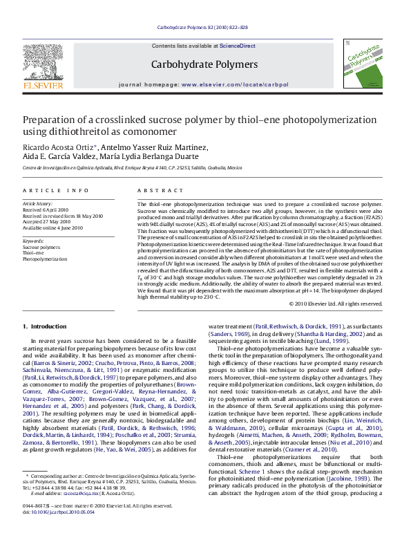 (PDF) Preparation of a crosslinked sucrose polymer by thiol–ene ...