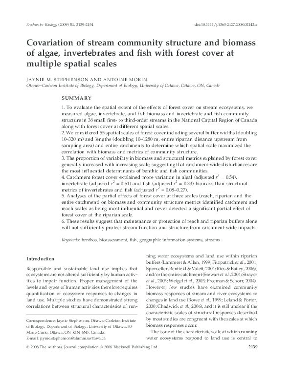 (PDF) Covariation of stream community structure and biomass of algae ...