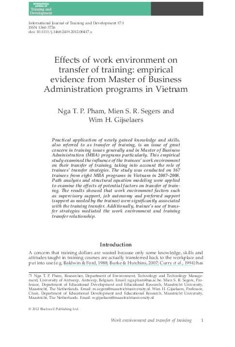 (PDF) The Effect of the Trainees’ Perception of the Training Design on ...