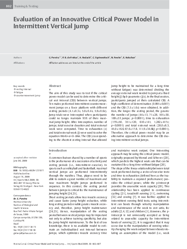 (PDF) Evaluation of an innovative critical power model in intermittent ...